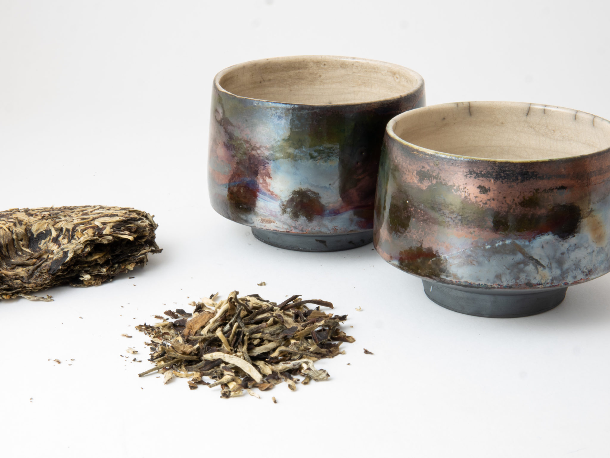 Iridescent Raku Teacup Male • Unique Raku Pottery by Ildikó Károlyi