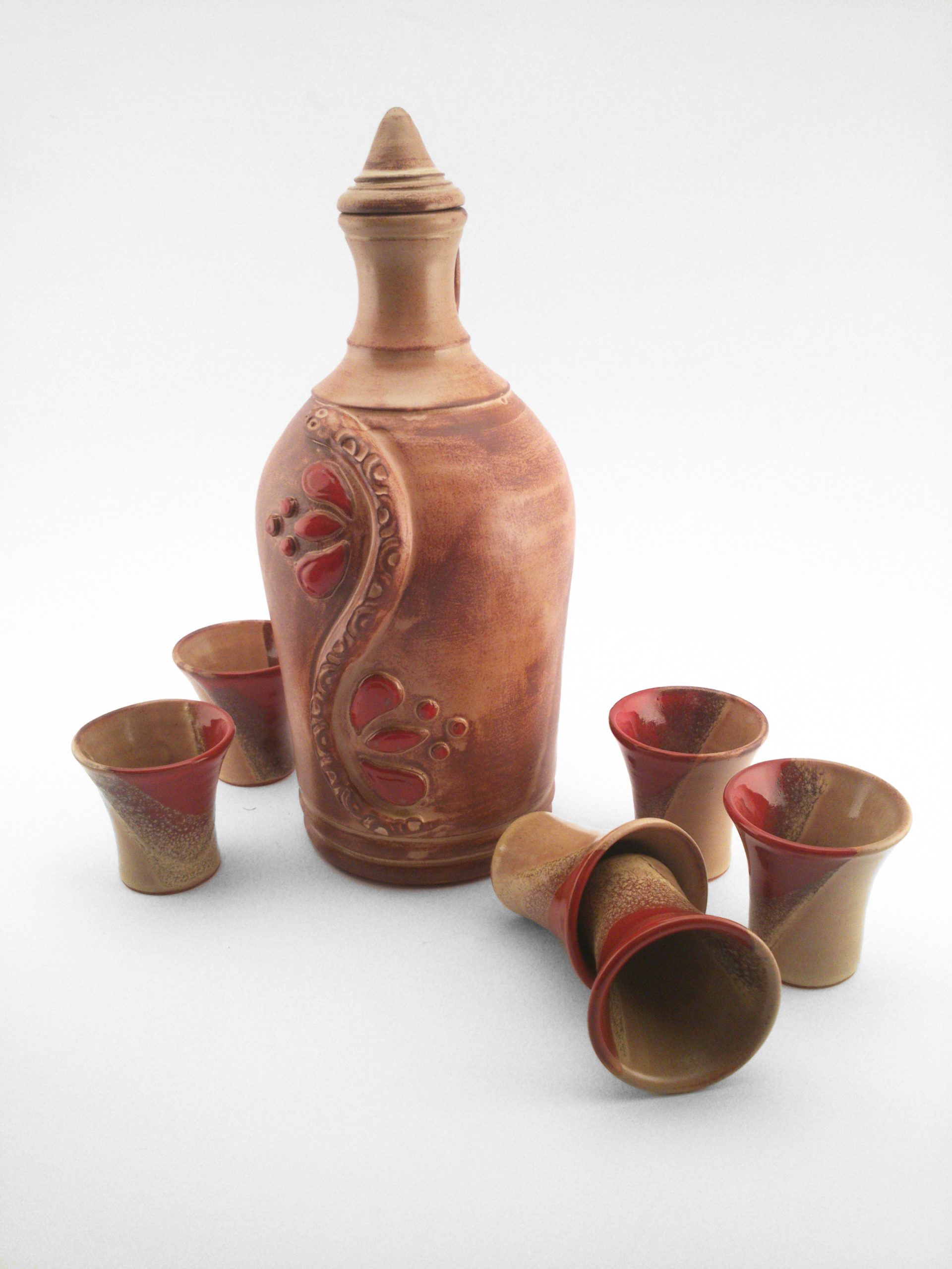 Snake Pálinka Set • Unique Raku Pottery and Ceramics by Ildikó Károlyi